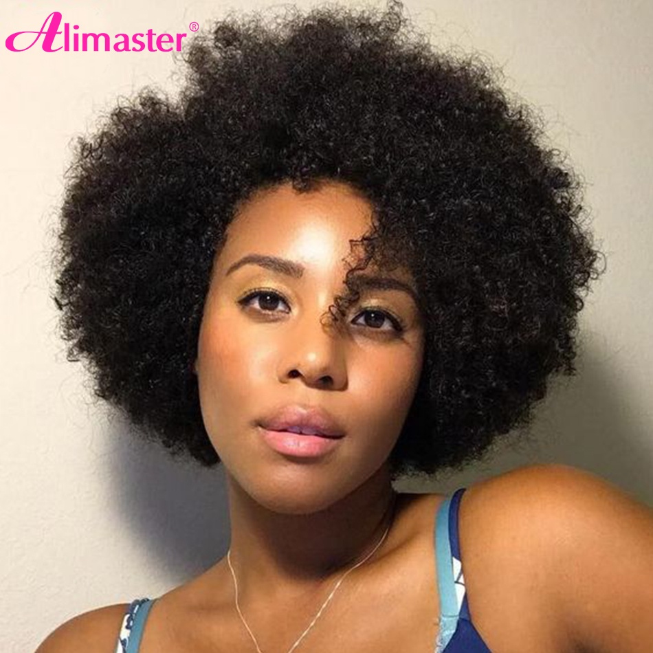 ♧tight Afro Kinky Curly Short Bob Pixie Cut Blunt Machine Made Wigs