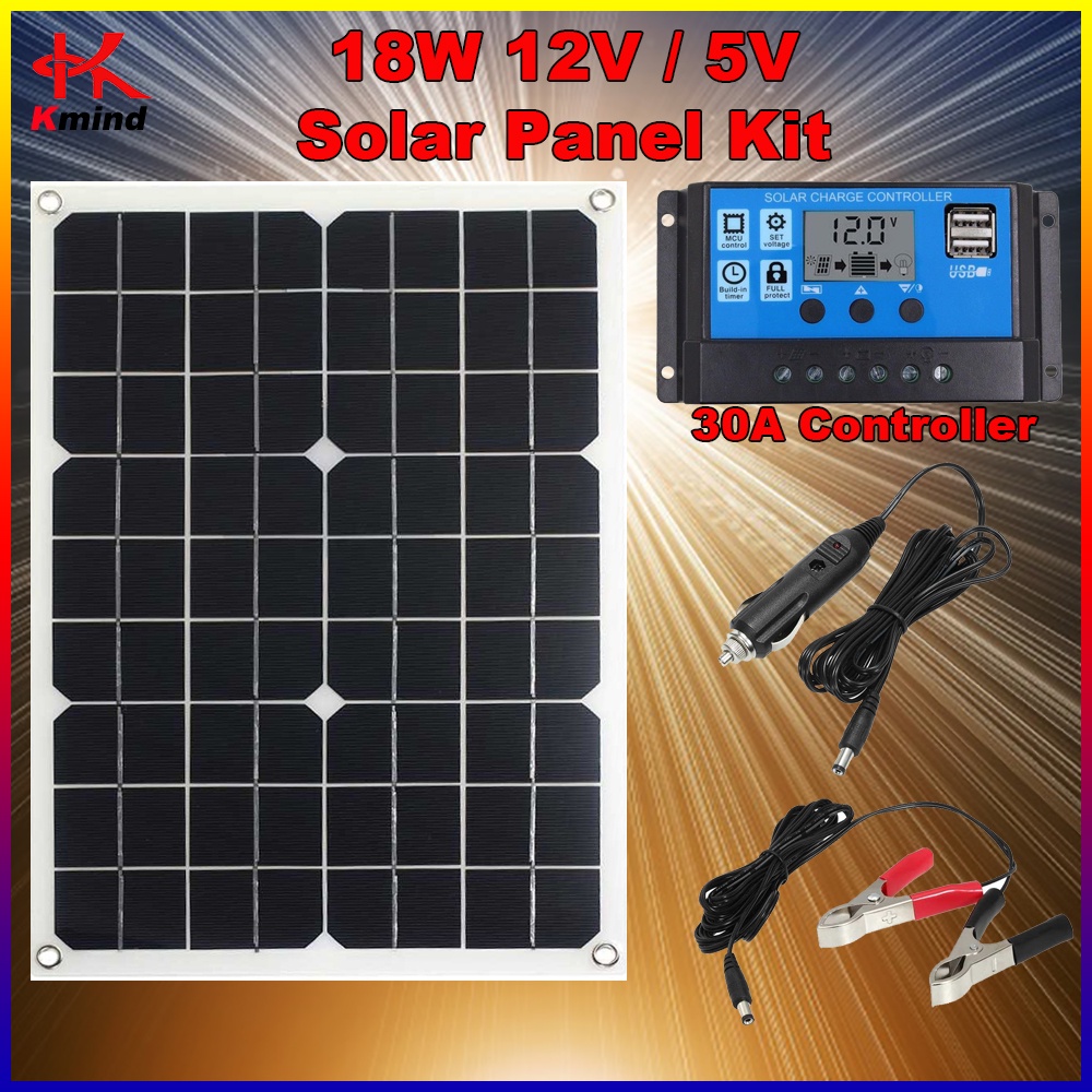 Solar Panels 18W 12V USB 5V + Solar Charge Controller 30A 12V / 24V ...