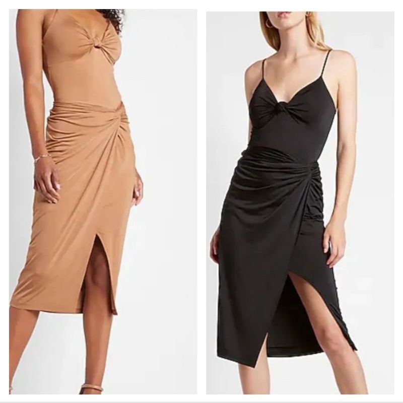 No Brand Body Contour Twist Front Midi Skirt With Built-Iin Shapewear ...