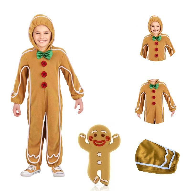 Kids Gingerbread Man Costume Cosplay Bodysuit Stage Performance Dress ...