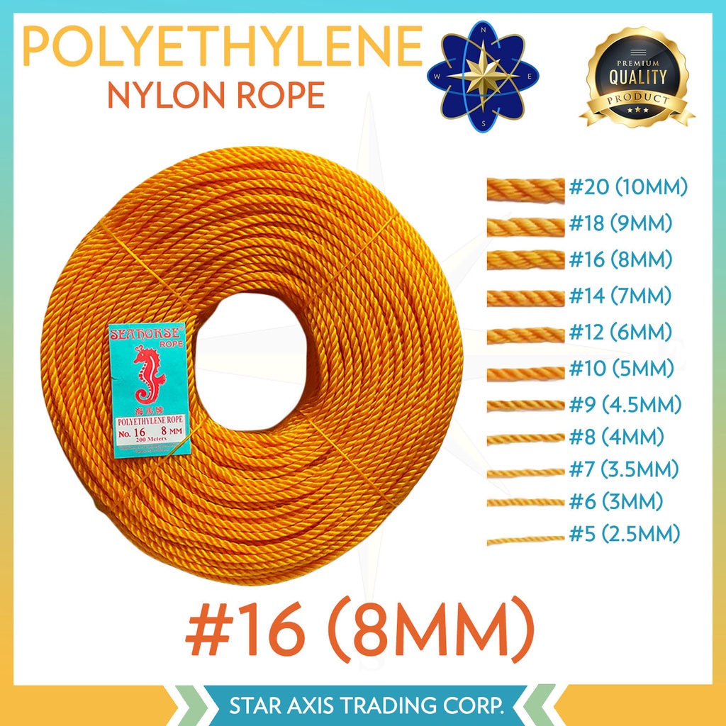 POLYETHYLENE NYLON ROPE / LUBID / TALI - NO. 16 ( 8 MM ) 200 METERS #16 8mm | Shopee Philippines