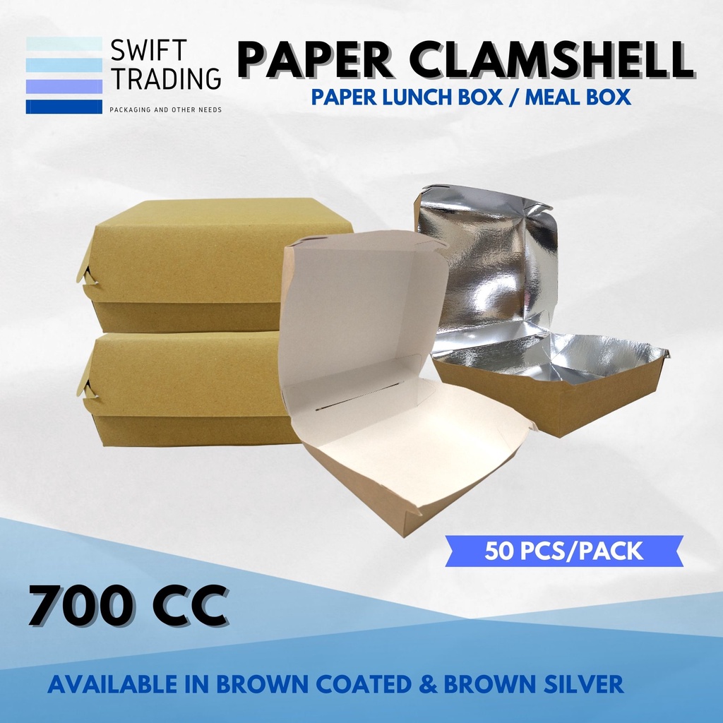 Lunch Box Large Paper Clamshell Takeout box 700cc 50pcs Brown Coated ...