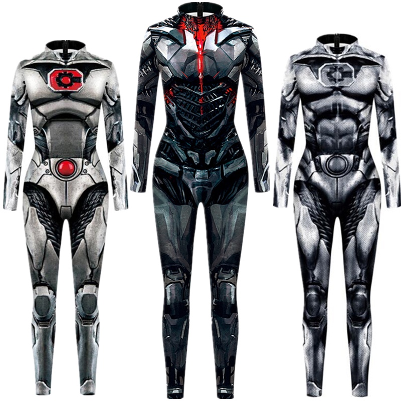 Superhero Victor Stone Cyborg Jumpsuit Catsuit Cosplay Costumes ...