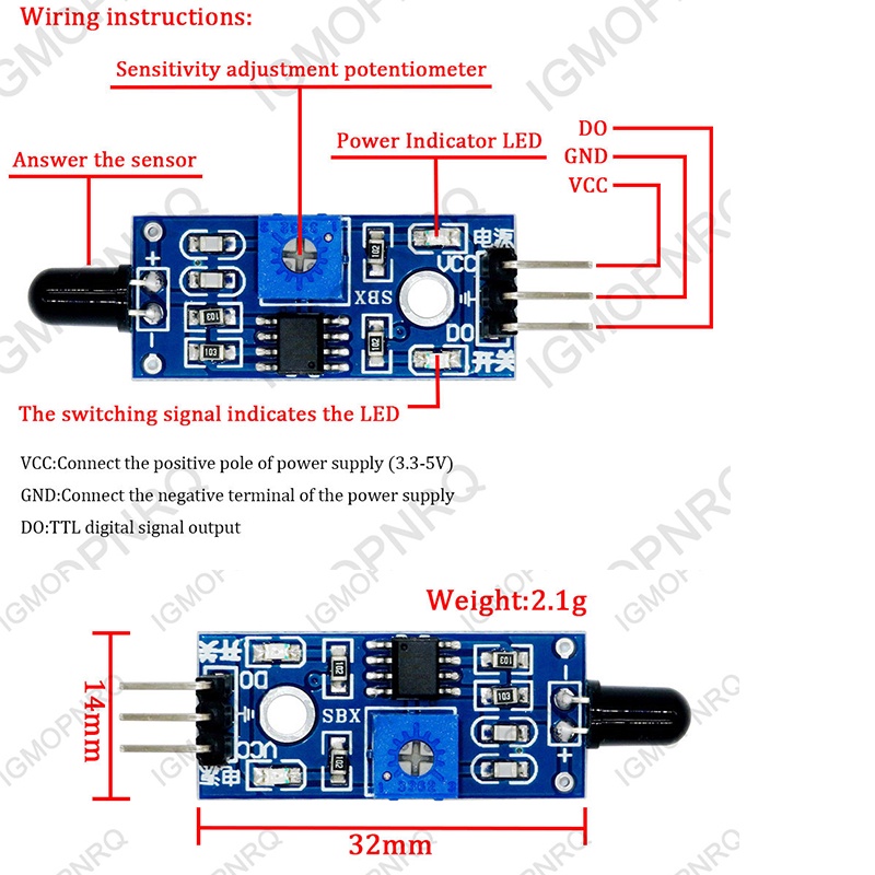 Ir Infrared 3 Wire Flame Detection Sensor Module Ir Flame Sensor Module