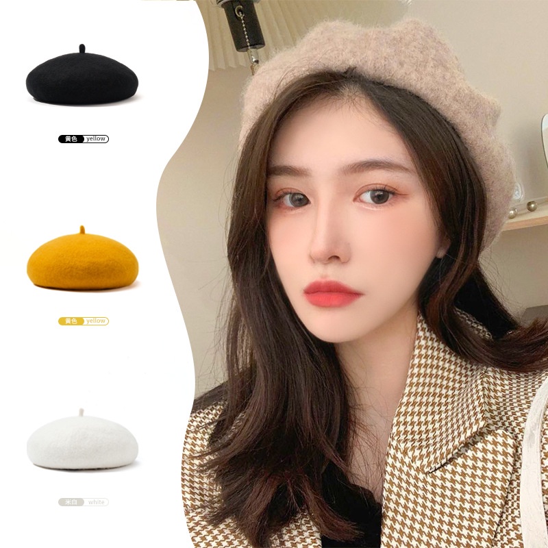 Japanese Berets Simple Tweed Beret Warm Wool Painter's Cap Adult Retro ...