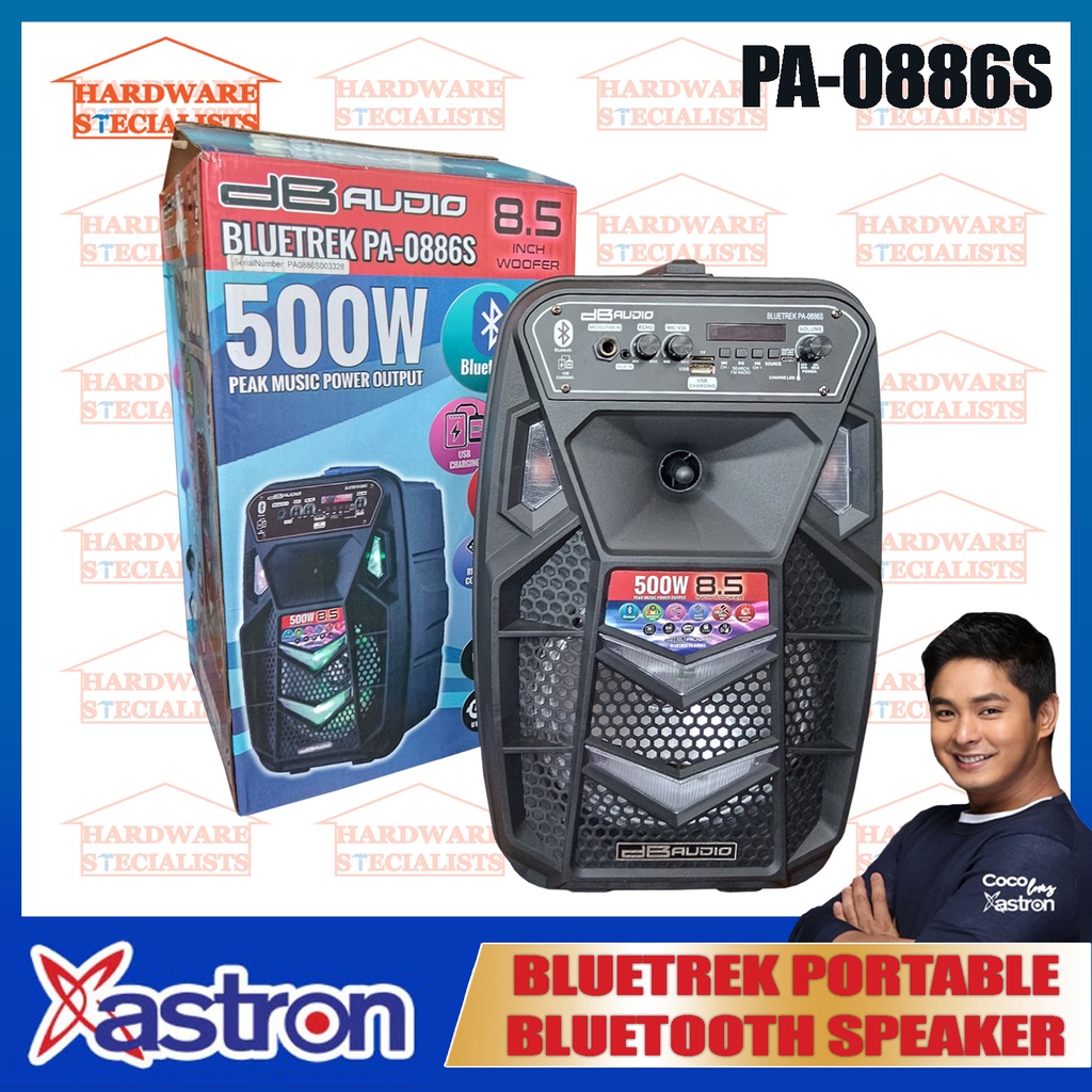 DB Audio by Astron Portable Bluetooth Speaker Bluetrek PA-0886S 500W 8. ...