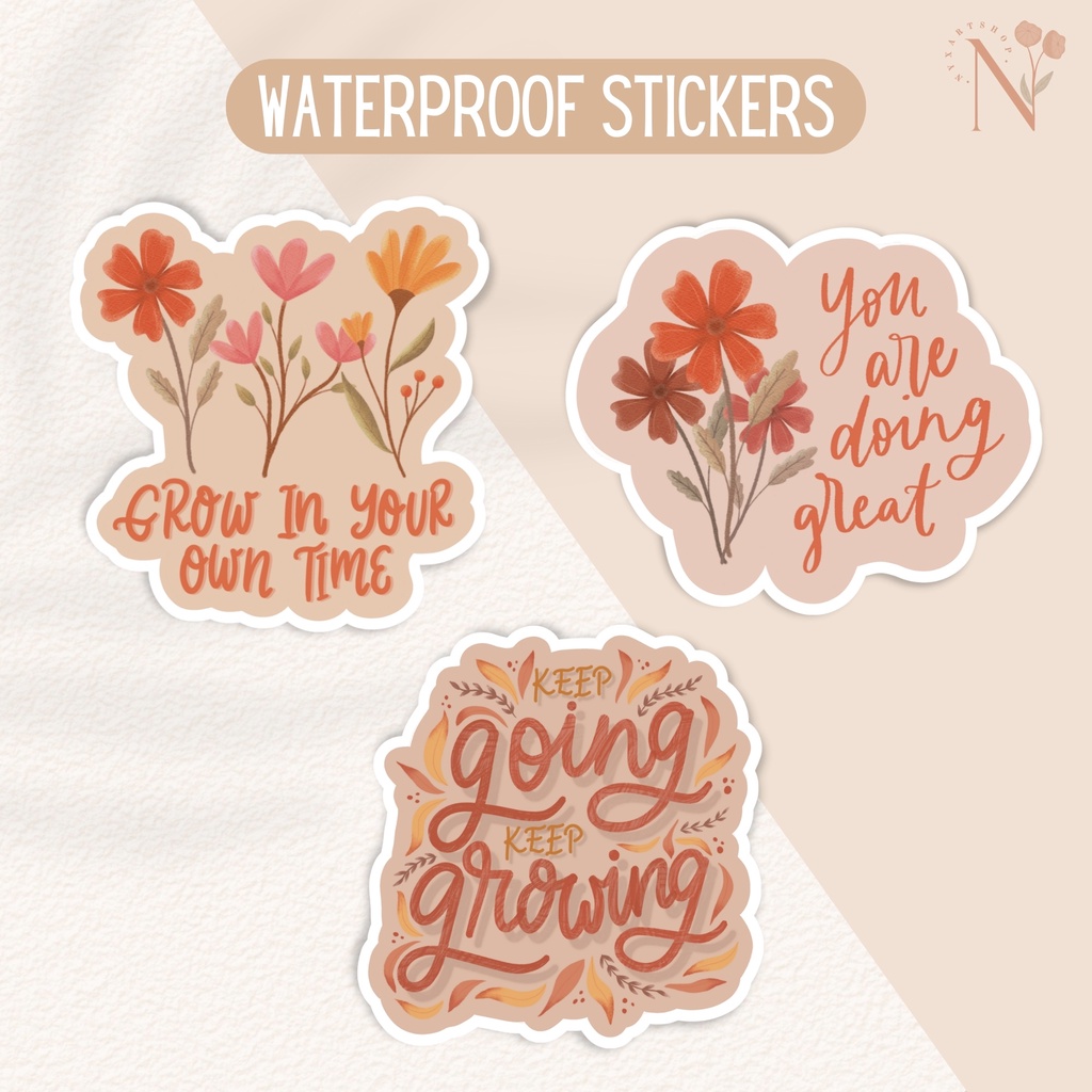 Waterproof Vinyl Stickers | Keep Growing, Self-Love, Floral, Cute ...