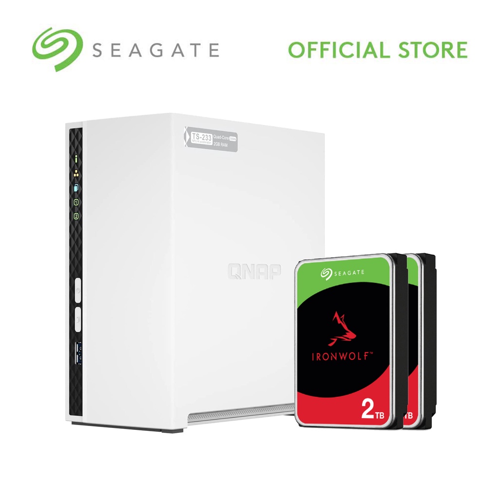 QNAP TS-233 ARM 4-core 2GB With 2x Seagate Iron Wolf 2TB ST2000VN004 ...