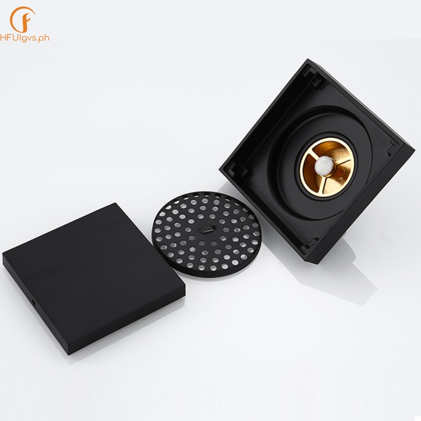 Black Square Invisible Bathroom Floor Drain Waste Grate 10X10cm Shower ...