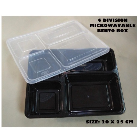 Bento Box Microwavable Food Container- 4 division 100 pcs | Shopee ...