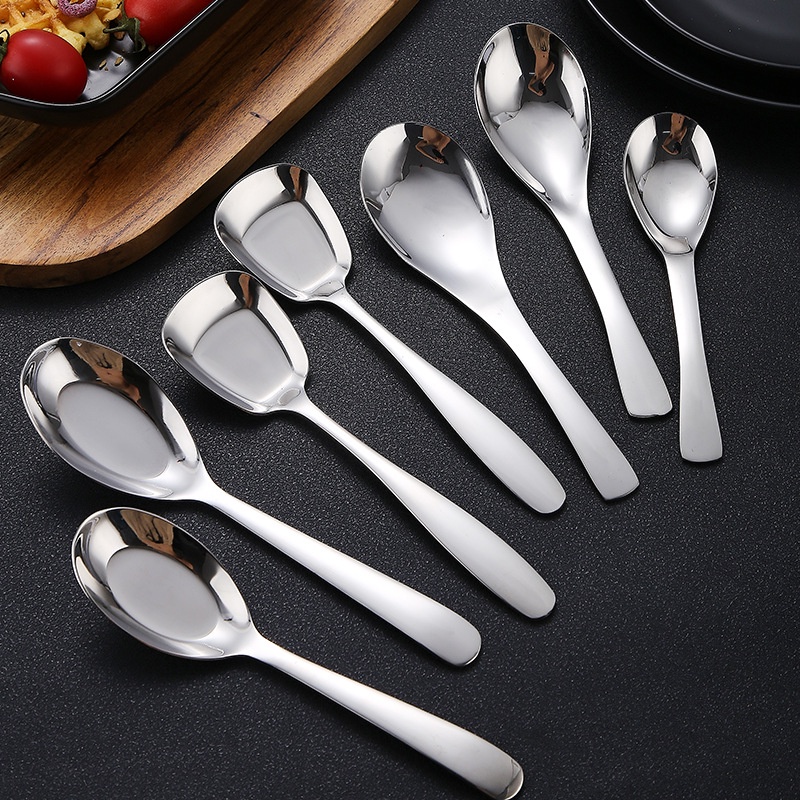 Stainless Steel Square Serving Spoon Round Scoop Gold Soup Spoon Metal ...