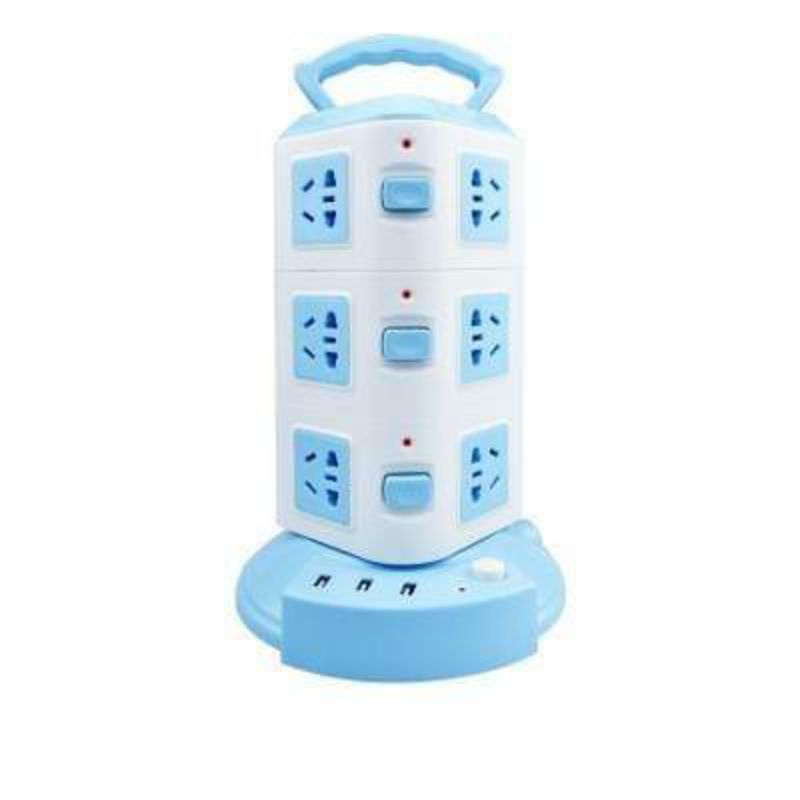 3 LAYER Vertical Tower Multi Socket extension cord 12 slot plug and 3 ...