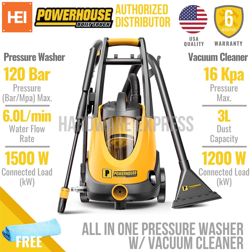 Powerhouse Pressure Washer with Wet & Dry Vacuum Cleaner All in One ...