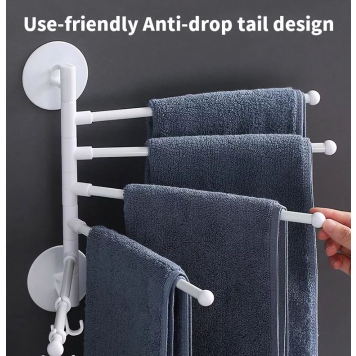 180° Rotating Wall Mounted Towel Rack Bath Towels Bar Holder Multi ...