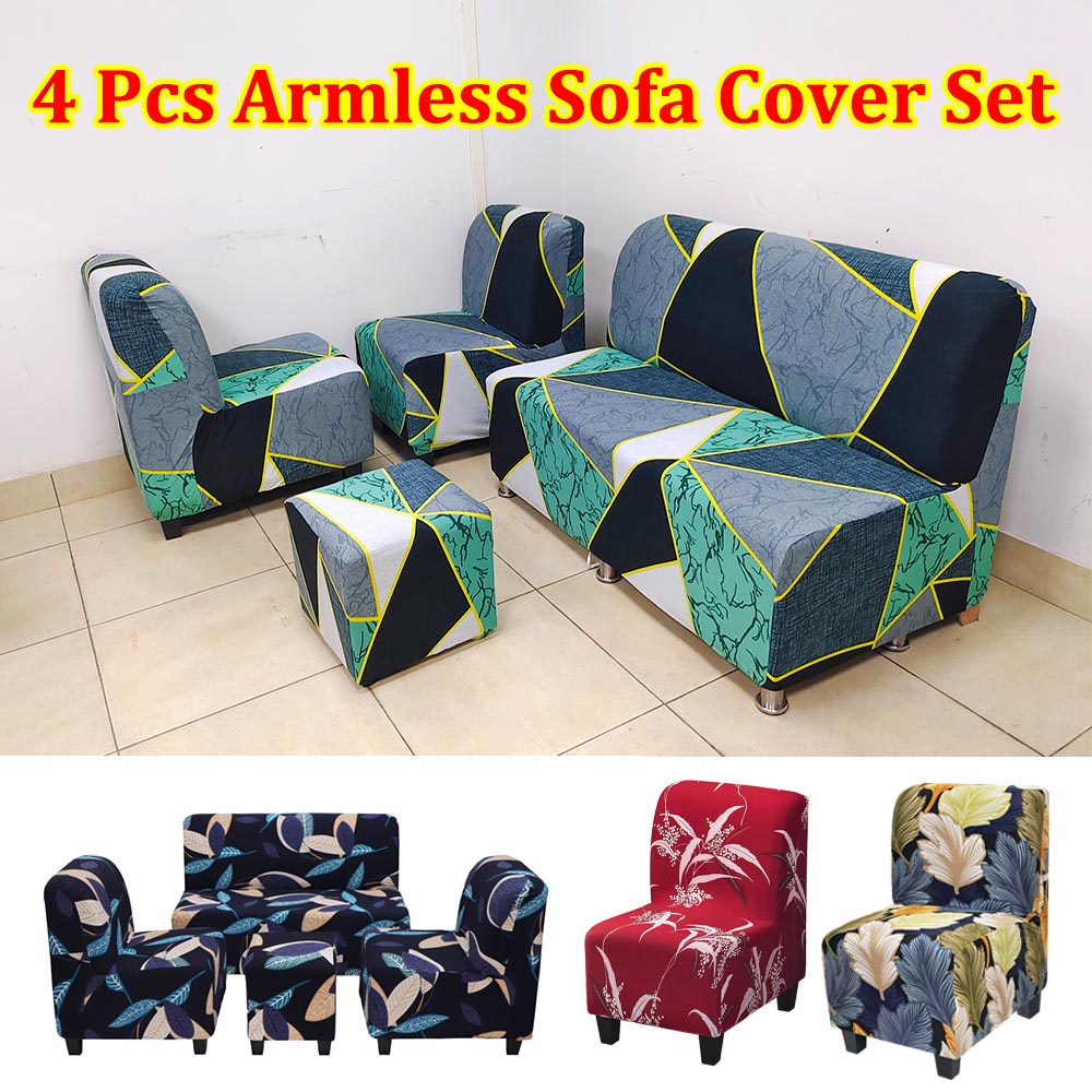 4 in 1 Armless Sofa Cover Set Clara Set Cover of 3 Pcs and 1 Piece ...