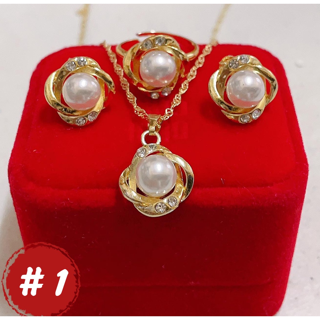 18k Bangkok gold pearl 3in1 earring necklace ring adjustable size ...