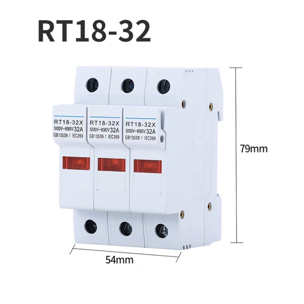 RT18-32X AC 380V 1P 2P 3P 4P 32A DIN Rail Mount cylinder fuse base Suitable for 10x38MM FUSE ...