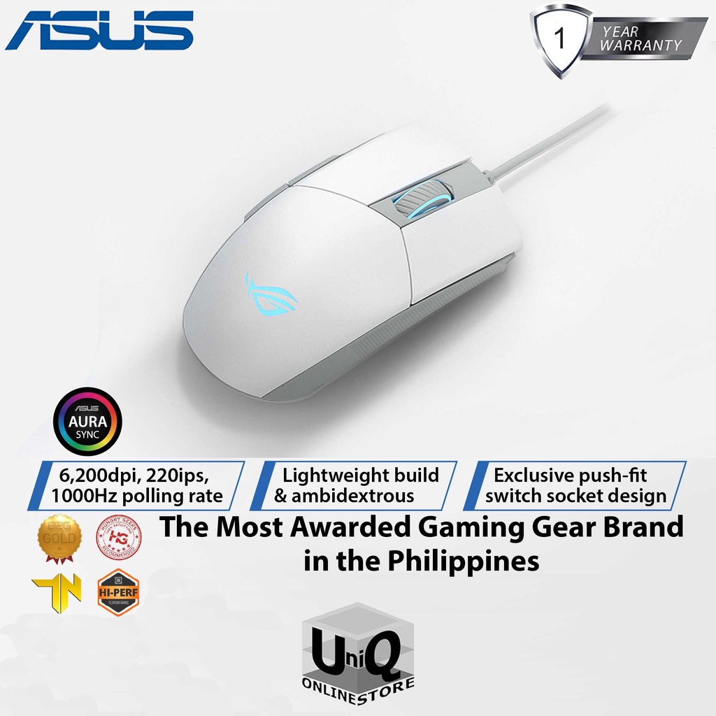 Asus ROG Strix Impact II Moonlight White Gaming Mouse with Ambidextrous ...
