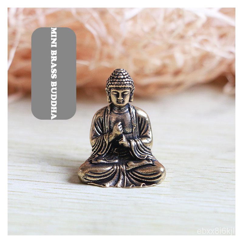 Mini Portable Vintage Brass Buddha Statue Pocket Sitting Buddha Figure Sculpture Home Office ...