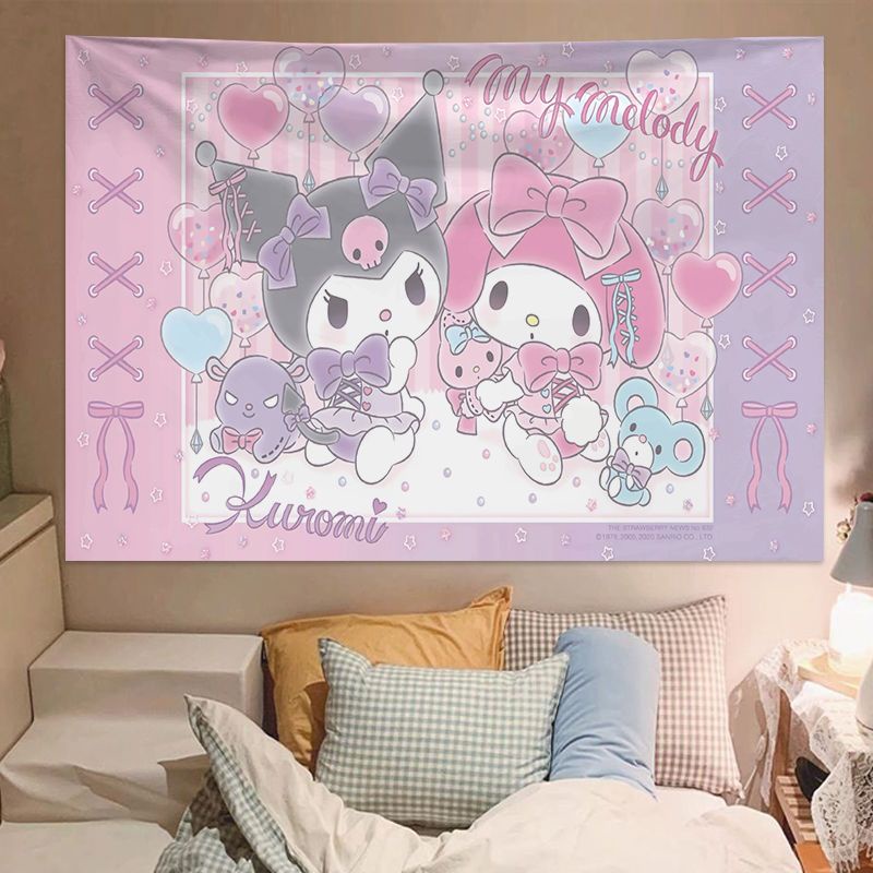 sanrio background cloth ins Cute Melody Tapestry Kuromi Girl Heart ...