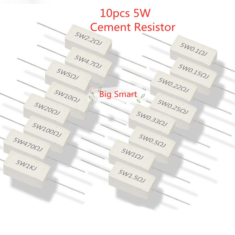 10 pcs 5W 5% Cement Resistor Power Resistance 0.1 ~ 10K 0.1R 0.5R 1R ...