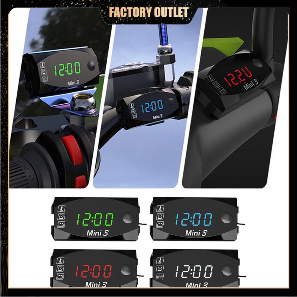 Voltmeter 12V Universal 3-In-1 Motorcycle Electronic Clock Thermometer ...