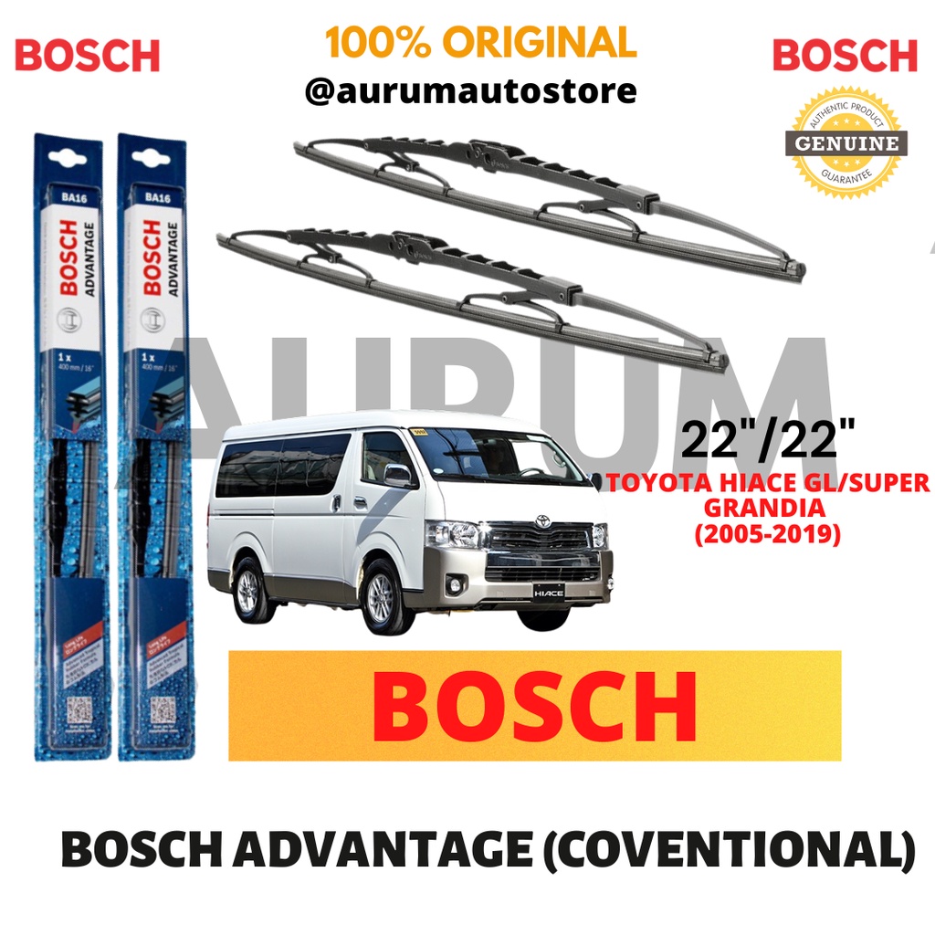 Bosch Advantage Wiper Blade set for Toyota Hiace GL / Super Grandia 2005-2019 2pcs | Shopee ...