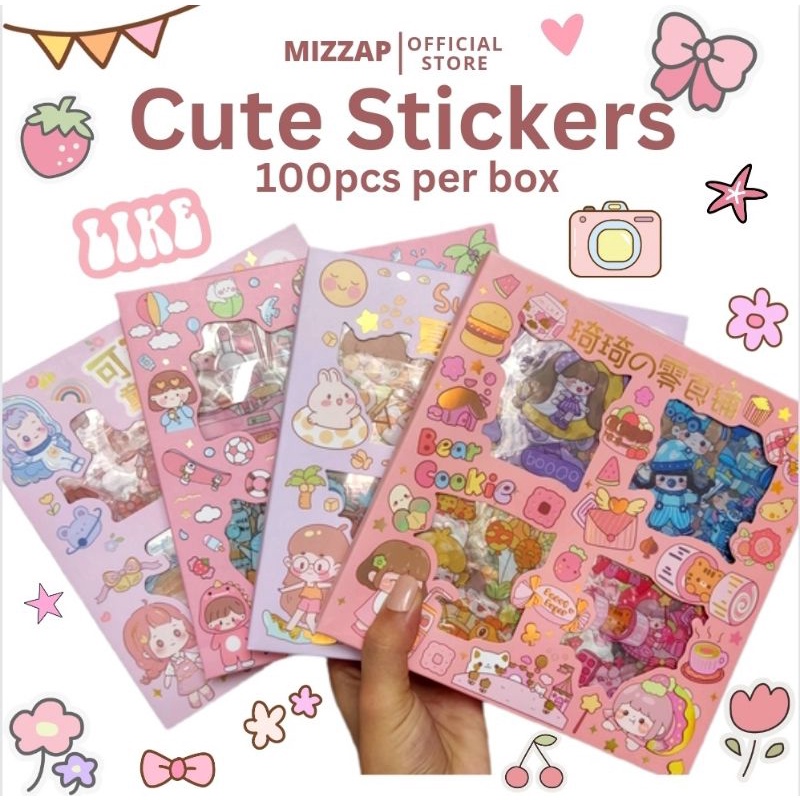Box Cute Stickers (100pcs) Cartoon Sticker Diary Stationary Art Craft ...
