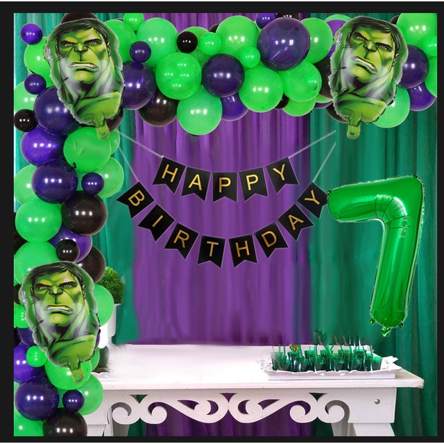 1Set Avengers Hulk Iron Man Foil Balloons Green Number Party Inflatable ...