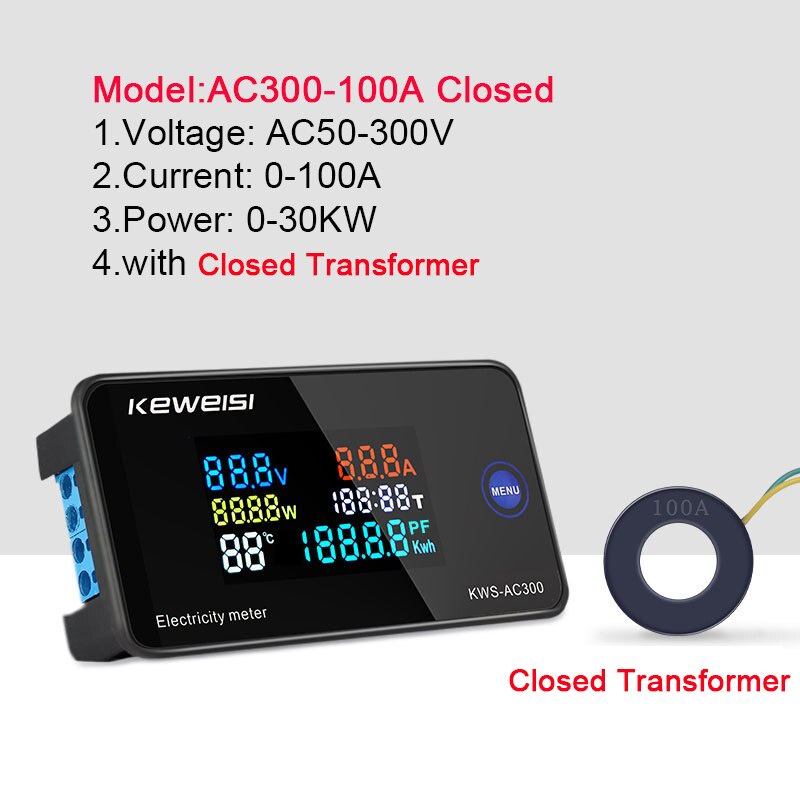 AC300 Digital Voltmeter AC 50-300V Voltage 45-65Hz Power Energy Meter ...