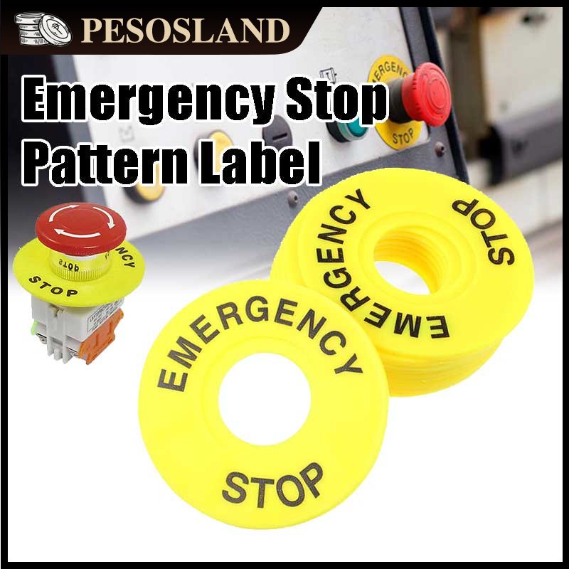 22mm Yellow Emergency Stop Pattern Push Button Switch Panel Label ...