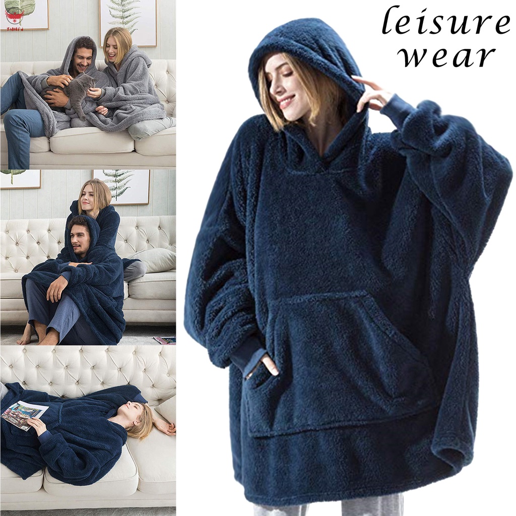 Oversized Hooded Blanket Sweatshirt Double-sided Fleece Wearable ...