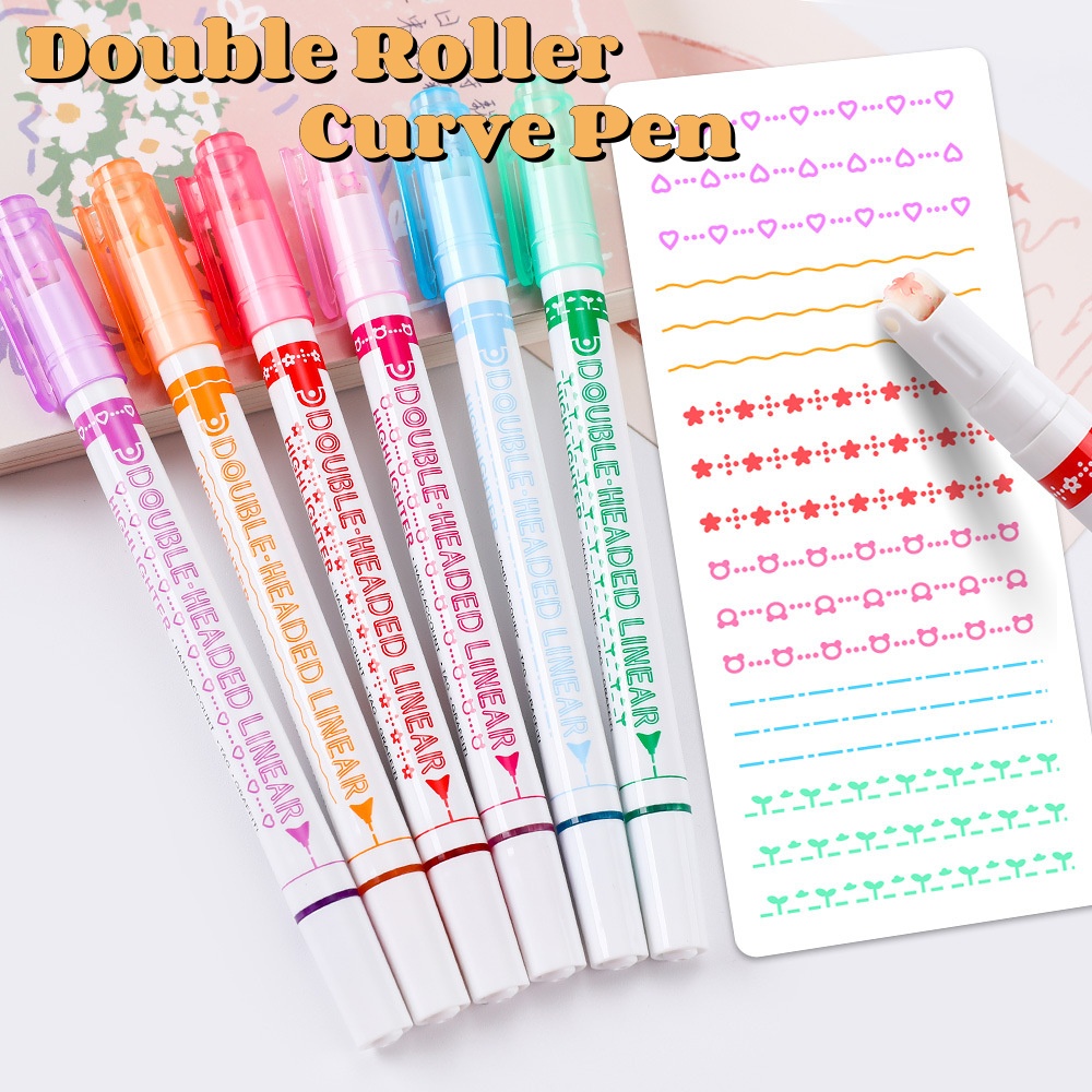 3/6PCS Double-head Rollar Curve Pen Highlighter Cute Flower-shaped Love ...