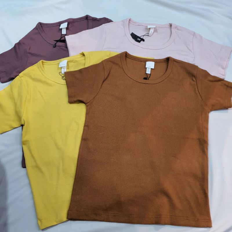 H&M Basics Ribbed T-Shirt Full Length | Shopee Philippines