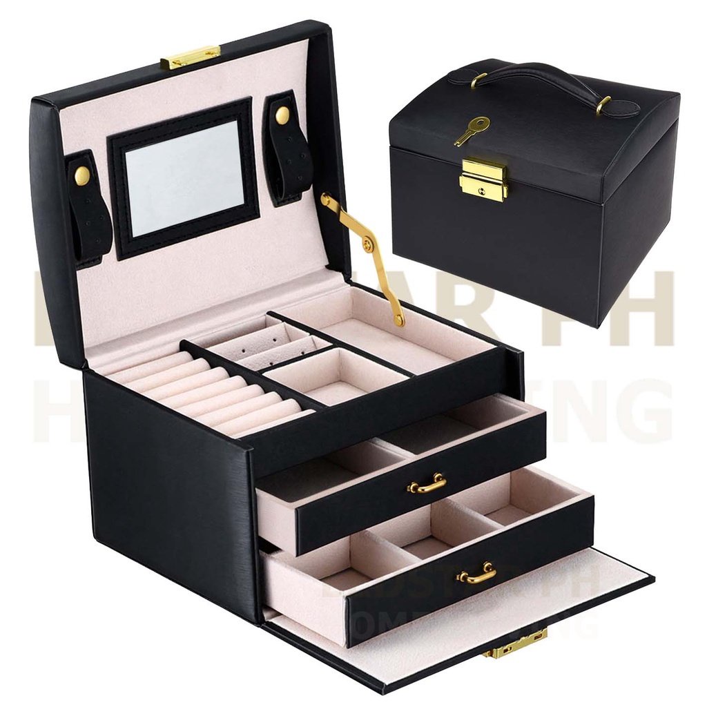 Jewelry Box with Lock and Mirror Lockable Travel Jewelry Organizer Gift ...