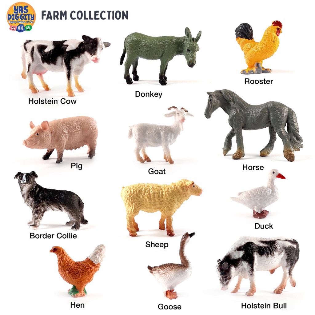 FARM ANIMALS TOYS - 12 Farm Animal minifigures for educational play ...