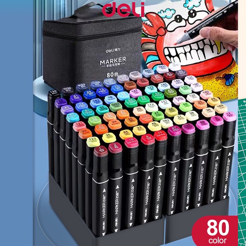 Deli 80 Color Marker Pen Set Highlighter Set Sketch To Color Dual Tip ...