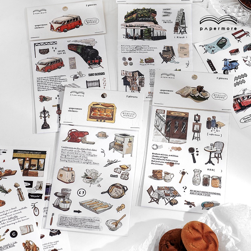 ENWEI 2 Sheets [Sketch Travel Series] Vintage Journal Stickers Art ...