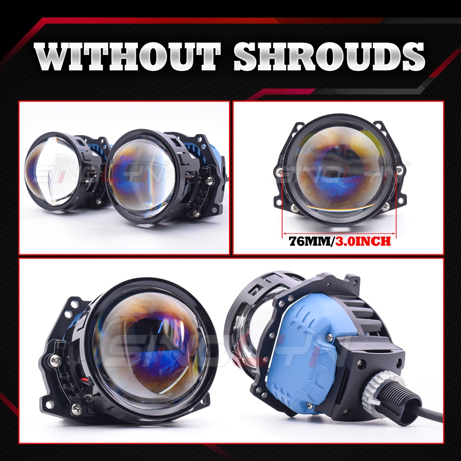 130W 3.0 Inch Bi LED Blue Projector Lens H4 H7 H1 H11 9005 9006 Headlight 28000lm 3 Reflectors ...