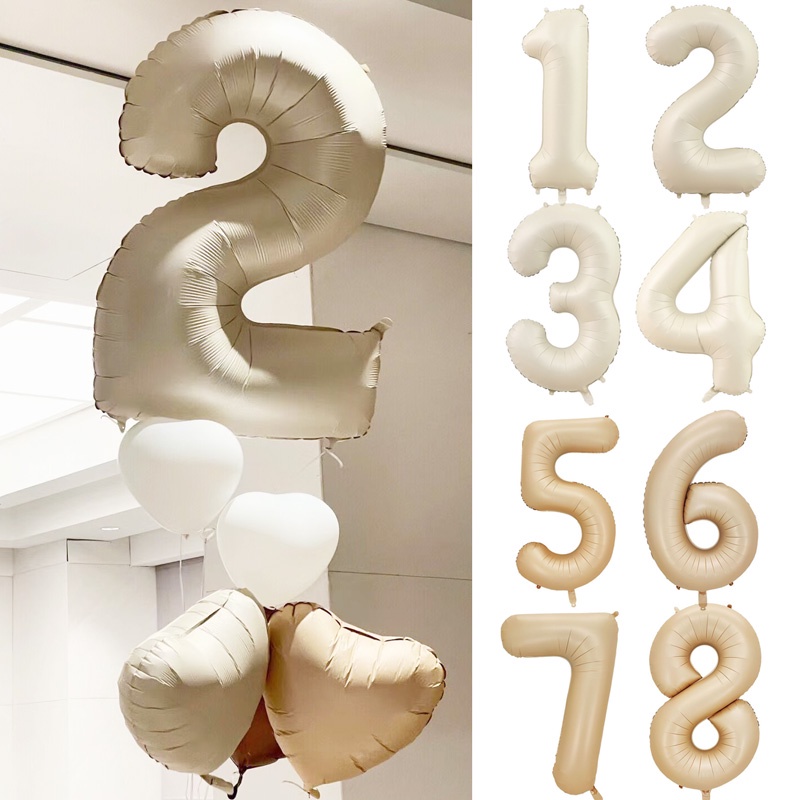 40 inch Brown Beige Cream Number Balloons Cream Beige Air Helium Baloon 1 2 3 4 5 6 Baby ...