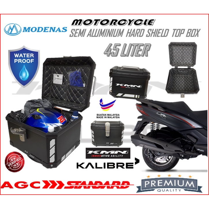 MODENAS SEMI ALUMINIUM WATERPPROOF TOP BOX 45LITER MOTORCYCLE HARD ...