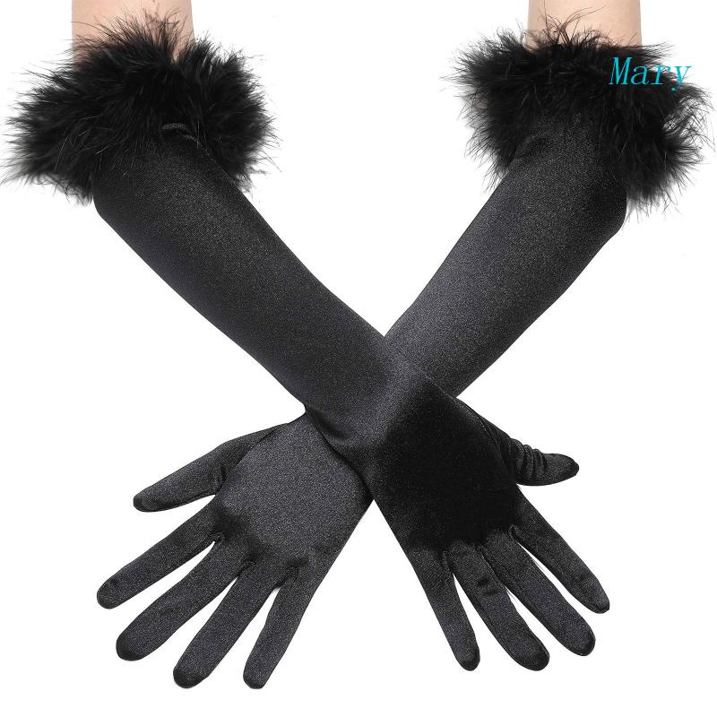 Mary Adult Long Feather Gloves Winter Opera Show Evening Dress Driving ...