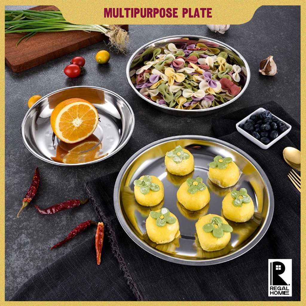Multipurpose Stainless Steel Round Food Tray Serving Plate Cooking ...