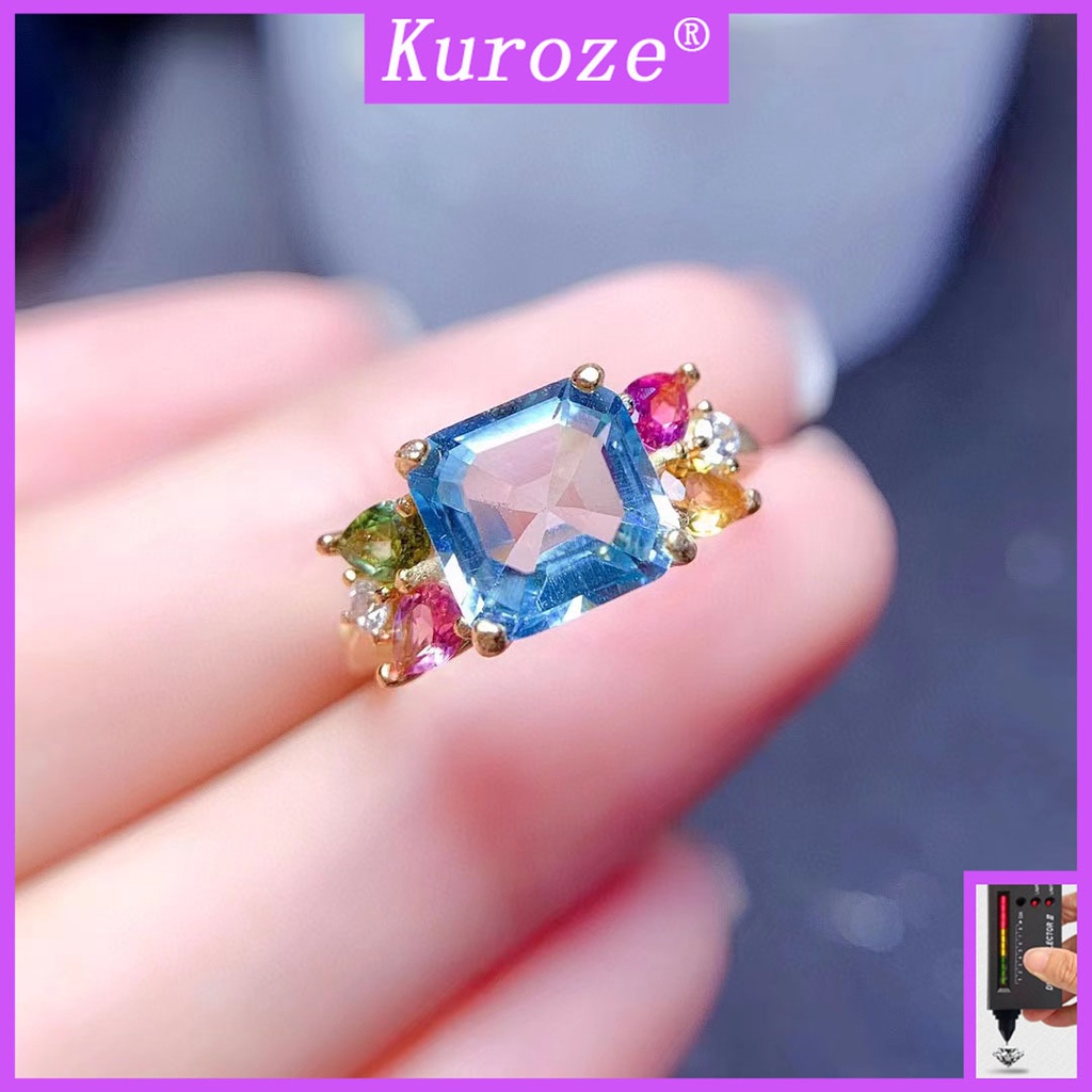 Kuroze 18K Gold Topaz Sapphire Ring Square Blue Crystal Ring | Shopee ...