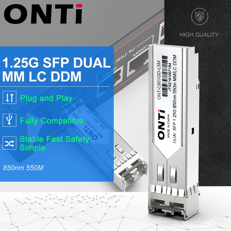 Onti SFP Transceiver Module LC Gigabit Multi-Mode Dual Industrial Optical Fiber 1.25G 850nm 550m ...