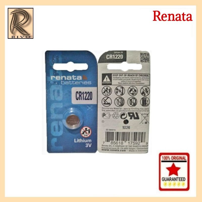 CR1220 Renata Swiss Made 3V Lithium Watch Battery (Expiration 10-2026 ...