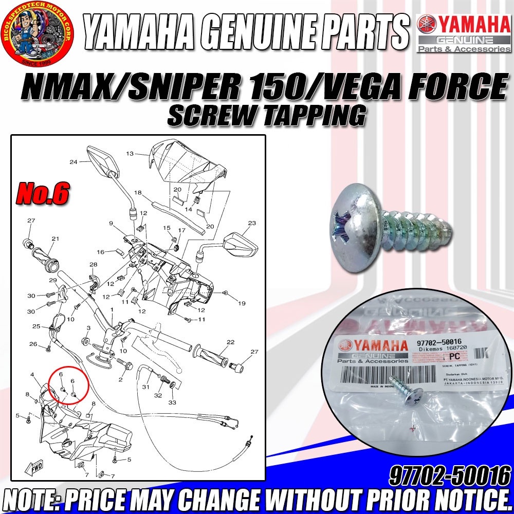 NMAX/SNIPER150/VEGA FORCE SCREW TAPPING (YGP) (GENUINE: 97702-50016 ...