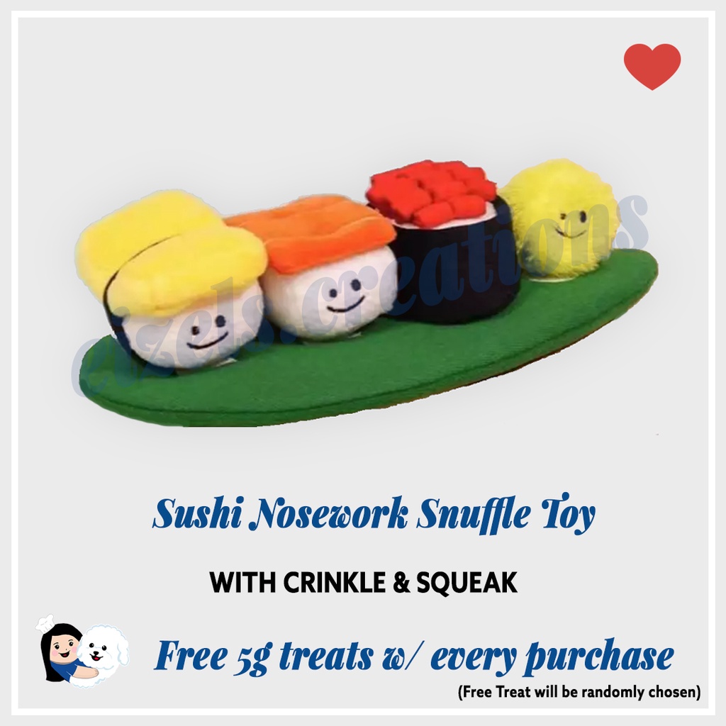 Sushi Nigiri Food Design Nosework Snuffle Plushie Toy for Dogs (Free 5g ...