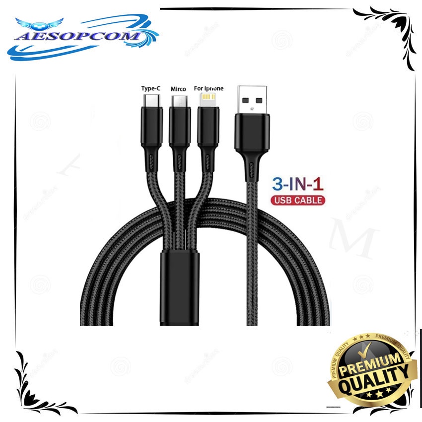 (black)3 in 1 USB Fast Charging Cable for Micro / for iPh/ Type-C ...