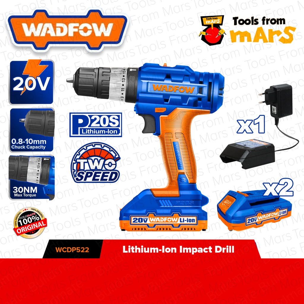 Wadfow Lithium Ion Cordless Impact Hammer Drill For Concrete Metal W